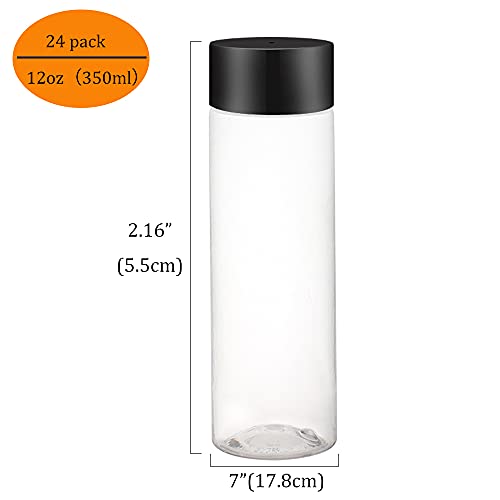 zmybcpack 24 Pack 12 OZ (350 ml) Clear PET Plastic Juice Bottles With Caps- - Plastic Smoothie Bottles-Reusable Bulk Beverage Containers with Lids For Juice, Milk and Other Beverage