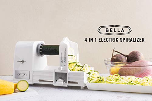 BELLA 4-in-1 Automatic Electric Spiralizer & Slicer, Quickly Prep Healthy Veggie or Fruit Spaghetti, Noodles or Ribbons, Easy To Clean, Recipe Book Included, White