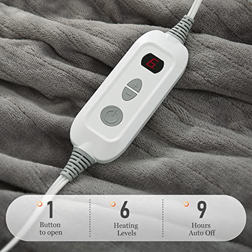 Electric Heated Blanket Throw Twin Size 62"x84", Soft Flannel Heating Blanket ETL Certification Fast Heating with 6 Heating Levels & 9 Hours Auto-Off, Heated Throw Blanket for Home Office Bed Sofa