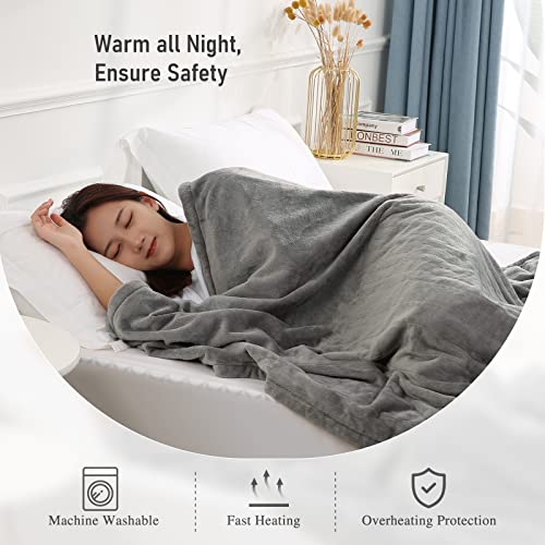 Electric Heated Blanket Throw Twin Size 62"x84", Soft Flannel Heating Blanket ETL Certification Fast Heating with 6 Heating Levels & 9 Hours Auto-Off, Heated Throw Blanket for Home Office Bed Sofa