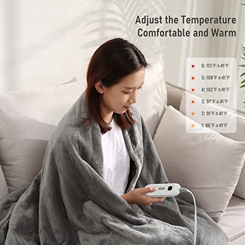 Electric Heated Blanket Throw Twin Size 62"x84", Soft Flannel Heating Blanket ETL Certification Fast Heating with 6 Heating Levels & 9 Hours Auto-Off, Heated Throw Blanket for Home Office Bed Sofa