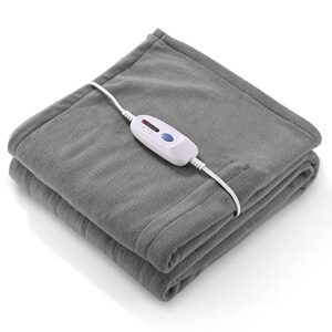 CURECURE Electric Heated Blanket 62'' x 84'' Electric Blanket for Whole Body Warming, ETL and FCC Certification Fast Heating with 4 Heating Levels & 10 Hours Auto-Off, Machine Washable, Grey