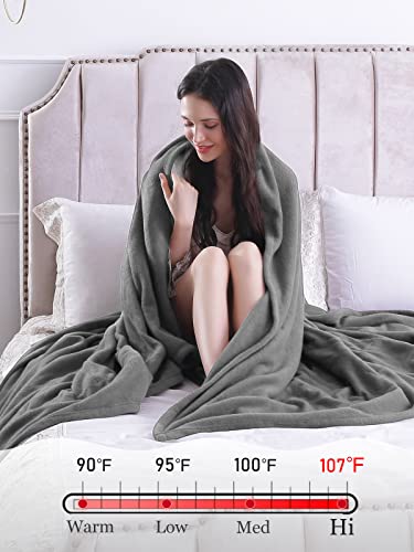 CURECURE Electric Heated Blanket 62'' x 84'' Electric Blanket for Whole Body Warming, ETL and FCC Certification Fast Heating with 4 Heating Levels & 10 Hours Auto-Off, Machine Washable, Grey