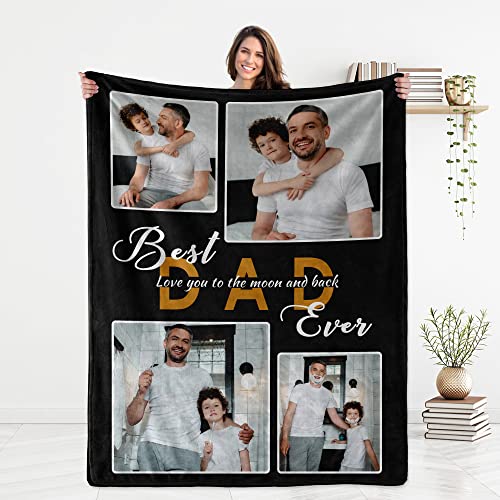 Lcyawer for Dad from Daughter Son Wife, Best Dad Ever Blanket, Custom Blanket with Photo, Personalized Blankets with Picture Collage, Unique Birthday Gifts for Husband Papa Grandpa