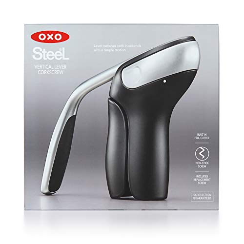 OXO Steel Vertical Lever Corkscrew with Removable Foil Cutter