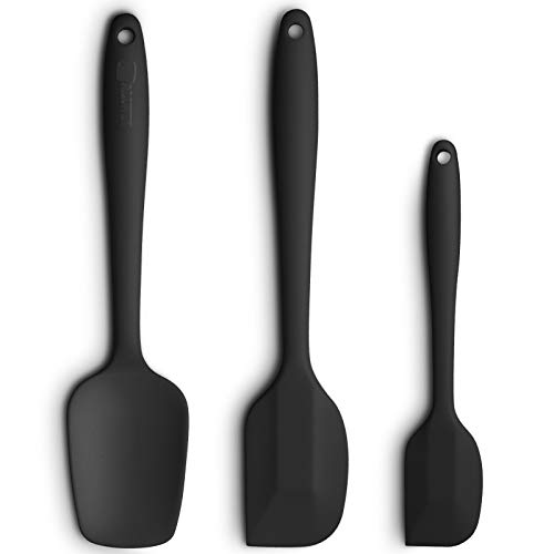 Silicone Spatula 3-piece Set, Ergonomic Handle High Heat-Resistant Spatulas, Non-stick Rubber Spatulas with Stainless Steel Core, Black