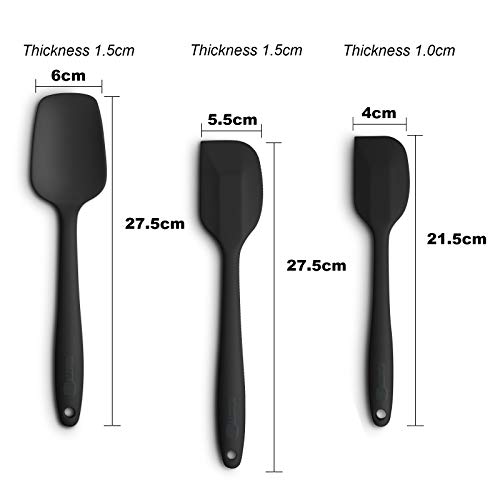 Silicone Spatula 3-piece Set, Ergonomic Handle High Heat-Resistant Spatulas, Non-stick Rubber Spatulas with Stainless Steel Core, Black