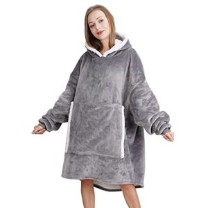 lansru wearable blanket sweatshirt oversized blanket hoodie for women and men, super warm and cozy , thick flannel blanket with sleeves and giant pocket