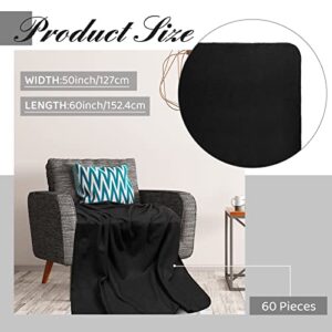 60 Pcs 50" x 60" Fleece Blanket Bulk Polar Black Throw Blankets Solid Polyester Microfiber Blankets Soft Cozy Blanket for Wedding Favors Pet Homeless Home Bed Sofa Office Travel Camping Outdoor