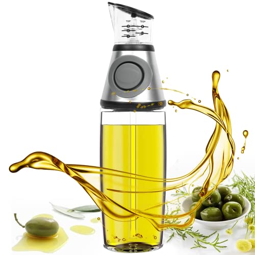 Nemufy Olive Oil Dispenser Bottle for Kitchen with Measurement Scale Cooking Oil and Vinegar Soy Sauce Bottling Clear Glass Oil Bottles Oil Pot Oil Container, 17oz/500ml