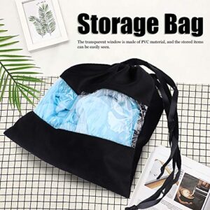 3Pcs Drawstring Bag, Velvet Storage Bag, Cosmetic Bag with Transparent Window, Practical Travel Storage Organizer, for Travel Camping Home(34 * 29 Black)