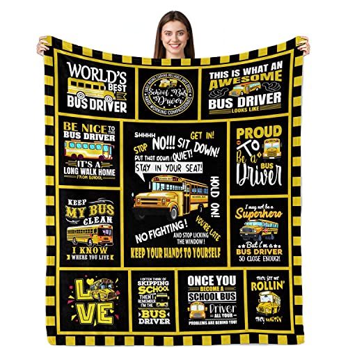 Sulpoie Bus Driver Gifts for Women Men, School Bus Driver Gifts Blanket 50"X60", Bus Driver Appreciation Gifts, Birthday Gifts for Bus Driver, Thank You for School Bus Driver Throw Blanket