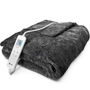 vremi electric blanket - 50 x 60 inches throw heated blanket with 6 heat and 8 time settings - fleece heating pad with 10 feet cord, lcd display controller, auto shut off, washable cover