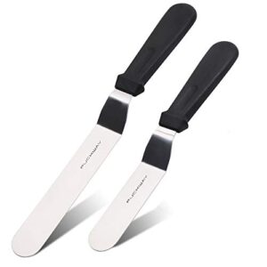 puckway angled icing spatula, stainless steel offset spatula, cake spatula set of 2 black 6, 8 inch blade