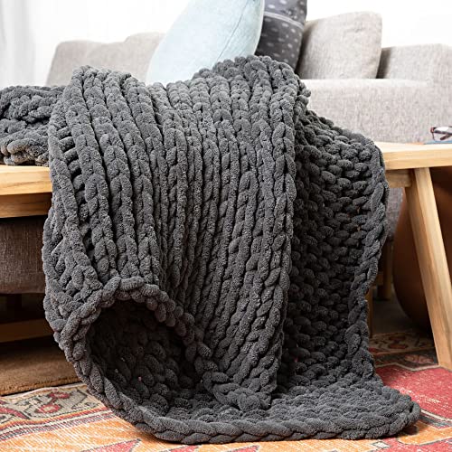 Chunky Knit Cozy Yarn Oversized (50" L x 60" W) Blanket, Fluffy Comfort Machine Washable, Thick Soft Included Laundry Bag