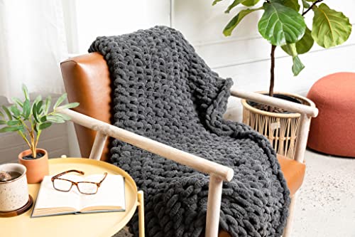 Chunky Knit Cozy Yarn Oversized (50" L x 60" W) Blanket, Fluffy Comfort Machine Washable, Thick Soft Included Laundry Bag