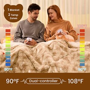 Bearhug Electric Blanket Queen Size 84" x 90", Dual Controller Heated Blanket, Faux Fur/Sherpa, 10-Heat Levels & 1-12H Auto Off, 5-Year Warranty, Over-Heat Protect, ETL, Machine Washable