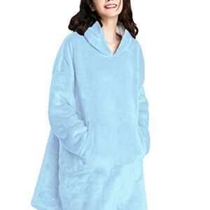 Cmtpuy Sweatshirt Blanket,Oversized Sherpa Hoodie,Fleece Blanket,Sherpa Pullover for Womens,Mens,Children,Wearable Blanket (Light Blue)