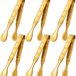 IAXSEE 6-Pieces 6 Inch Gold Tongs Mini Tongs for Appetizers, Gold Serving Utensils Small Tongs for Serving Appetizers Ice Tongs Sugar Tongs