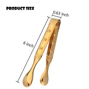 IAXSEE 6-Pieces 6 Inch Gold Tongs Mini Tongs for Appetizers, Gold Serving Utensils Small Tongs for Serving Appetizers Ice Tongs Sugar Tongs