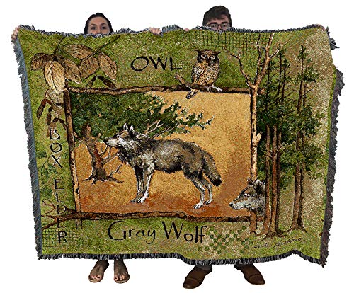 Pure Country Weavers Gray Wolf Lodge Blanket by Anita Phillips - Wildlife Lodge Cabin Gift Tapestry Throw Woven from Cotton - Made in The USA (72x54)