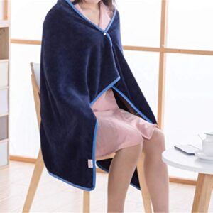 Mvchifay Wearable Blanket Soft Fleece Shawl Button Closure Warm Snuggle Throw for Sofa Snap 27x51inches (Blue-70x130cm)