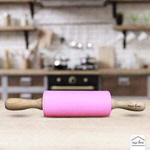 Mini Silicone Rolling Pin for Kids Baking - Nonstick Surface Wooden Handle (9" Small)