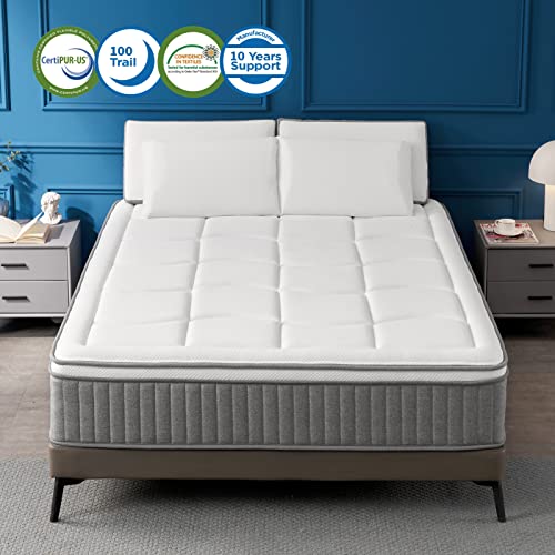 Queen Mattress, DIGLANT 12 Inch Cool Gel Memory Foam Hybrid Mattress, Euro Top Pocket Spring Mattress in a Box, Balance Support & Motion Isolation, Medium Feel Mattress, CertiPUR-US Certified