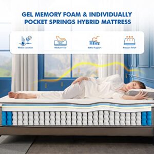 Queen Mattress, DIGLANT 12 Inch Cool Gel Memory Foam Hybrid Mattress, Euro Top Pocket Spring Mattress in a Box, Balance Support & Motion Isolation, Medium Feel Mattress, CertiPUR-US Certified