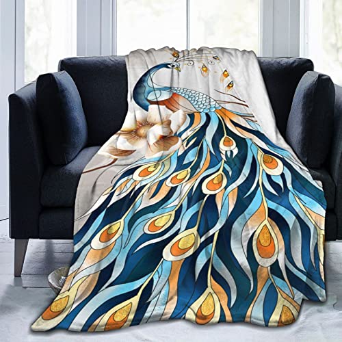 Flannel Fleece Blanket Printed Soft and Fluffy Warm Comfortable Foldrable Sherpa Throw Blanket,Beautiful Peacock and Flowers Gifts for Kids Women and Adults, Used for Sofa Bed Travel Camping