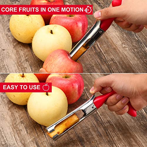 SCHVUBENR Premium Apple Corer Tool - Easy to Use and Clean - Sturdy Apple Core Remover with Sharp Serrature - Stainless Steel Corers for Apple and Pear - Core Fruits with Ease(Red)