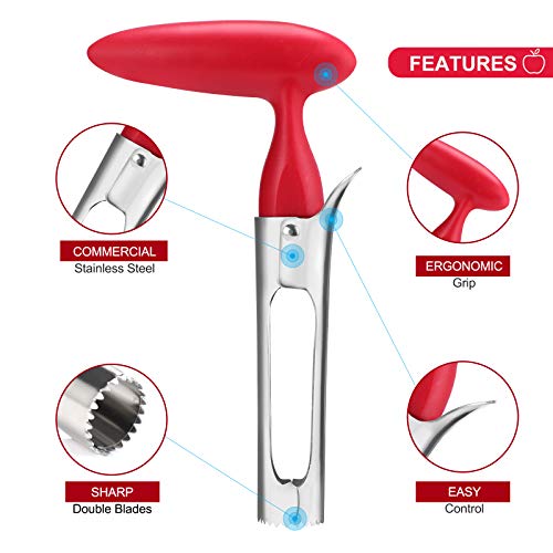 SCHVUBENR Premium Apple Corer Tool - Easy to Use and Clean - Sturdy Apple Core Remover with Sharp Serrature - Stainless Steel Corers for Apple and Pear - Core Fruits with Ease(Red)