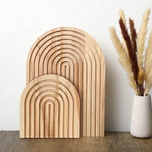 2 pcs decorative wood cutting board wooden board rainbow shaped wood serving board boho cutting board decor serving trays for home kitchen decoration (11.81 x 9.84 inch, 5.91 x 5.91 inch, pine)