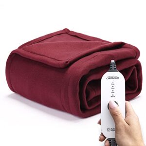 sunbeam royal ultra cabernet heated personal throw / blanket, cozy-warm, adjustable heat settings