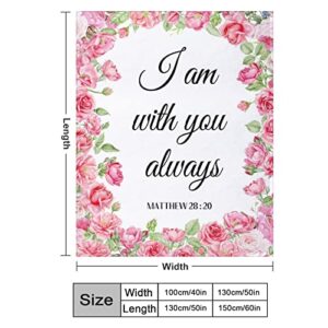 Christian Blanket with Inspirational Thoughts and Prayers, Pink Rose Flowers Ultra Soft Religious Bible Verse Gifts Blankets, Warm Plush Healing Throw Blankets, 60"x50"