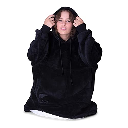 Sherpa Oversized Hoodie Blanket - Double Sided Sweatshirt Blanket Hoodie Women / For Men And Kids | Big Wearable Blanket For Adults And Teens One Size Fits All |  The Ultimate Gift - Reluxie (Black)