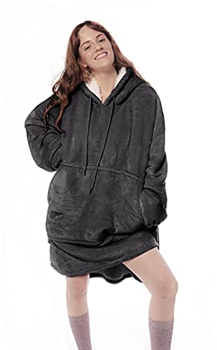 Sherpa Oversized Hoodie Blanket - Double Sided Sweatshirt Blanket Hoodie Women / For Men And Kids | Big Wearable Blanket For Adults And Teens One Size Fits All |  The Ultimate Gift - Reluxie (Black)