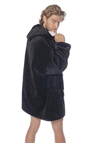 Sherpa Oversized Hoodie Blanket - Double Sided Sweatshirt Blanket Hoodie Women / For Men And Kids | Big Wearable Blanket For Adults And Teens One Size Fits All |  The Ultimate Gift - Reluxie (Black)