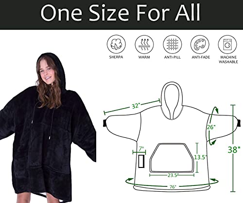 Sherpa Oversized Hoodie Blanket - Double Sided Sweatshirt Blanket Hoodie Women / For Men And Kids | Big Wearable Blanket For Adults And Teens One Size Fits All |  The Ultimate Gift - Reluxie (Black)