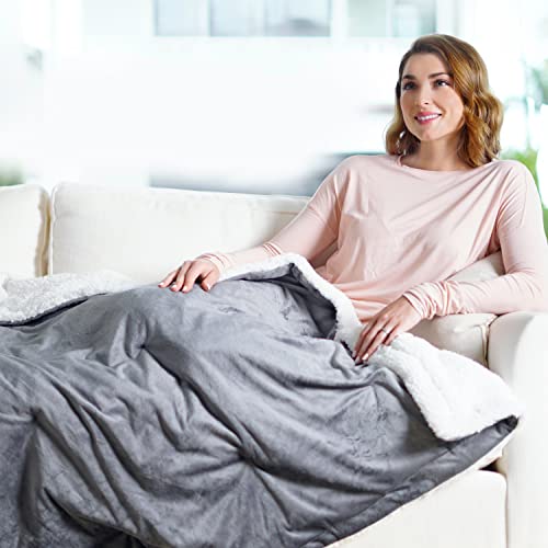 Pure Enrichment® PureRelief™ Plush Heated Throw (50” x 60”) - 4 InstaHeat™ Settings, Soft Micromink & Sherpa Fabric, Machine Washable with Storage Bag - Cozy Electric Blanket for Couch or Bed Use