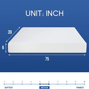 Twin Mattress, 6 Inch Gel Memory Foam Mattress CertiPUR-US Certified, Medium Firm Fiberglass Free Twin Mattress in a Box for Kids Bunk Trundle Bed Daybed