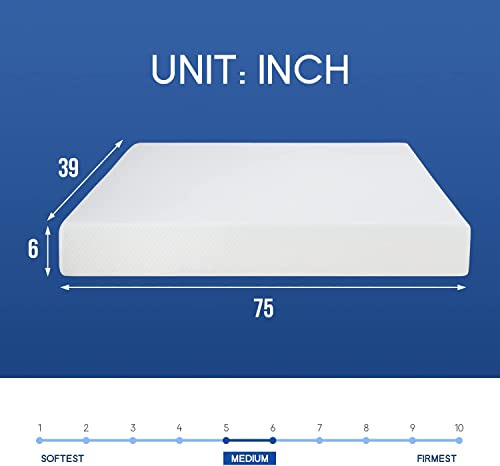 Twin Mattress, 6 Inch Gel Memory Foam Mattress CertiPUR-US Certified, Medium Firm Fiberglass Free Twin Mattress in a Box for Kids Bunk Trundle Bed Daybed