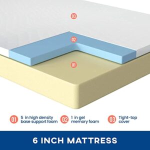 Twin Mattress, 6 Inch Gel Memory Foam Mattress CertiPUR-US Certified, Medium Firm Fiberglass Free Twin Mattress in a Box for Kids Bunk Trundle Bed Daybed