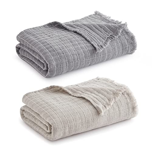 Bedsure 100% Cotton Muslin Blanket Grey Throw & Bedsure 100% Cotton Muslin Blanket Beige Throw