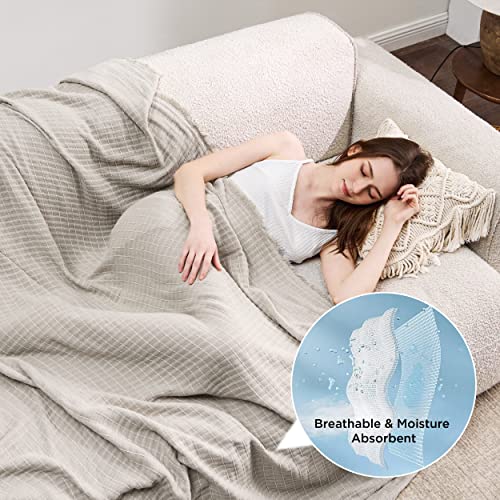 Bedsure 100% Cotton Muslin Blanket Grey Throw & Bedsure 100% Cotton Muslin Blanket Beige Throw