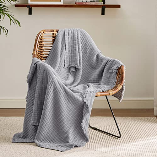 Bedsure 100% Cotton Muslin Blanket Grey Throw & Bedsure 100% Cotton Muslin Blanket Beige Throw