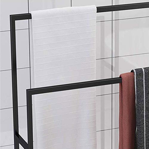 M-TOP Bathroom Towel Holder Stand Floor, Free Standing Towel Rack Ladder, 2 Tier Black Towel Rail Stainless Steel Towel Valet, Blanket Stand Rail for Comforters, Clothes and Quiltsblack-85x20x110