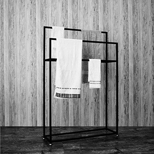 M-TOP Bathroom Towel Holder Stand Floor, Free Standing Towel Rack Ladder, 2 Tier Black Towel Rail Stainless Steel Towel Valet, Blanket Stand Rail for Comforters, Clothes and Quiltsblack-85x20x110