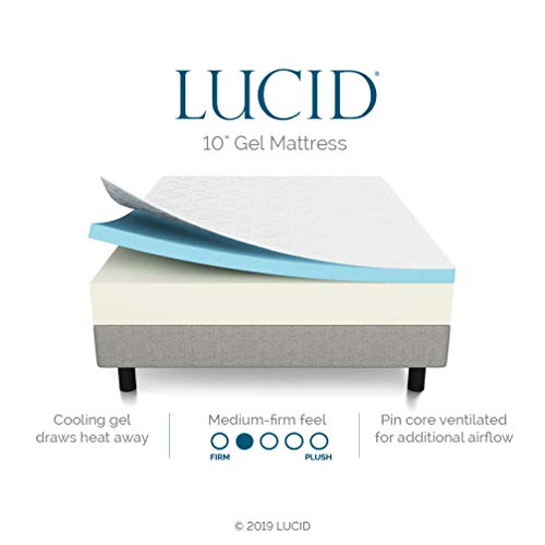 LUCID 10 Inch 2019 Gel Memory Foam Mattress - Medium Firm Feel - CertiPUR-US Certified, Queen