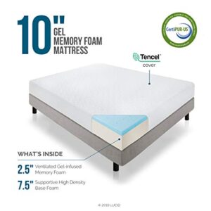 LUCID 10 Inch 2019 Gel Memory Foam Mattress - Medium Firm Feel - CertiPUR-US Certified, Queen